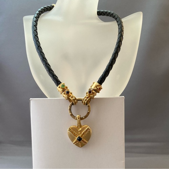 Jewelry | Vintage Leather Necklace Gold Baroque Heart | Poshmark